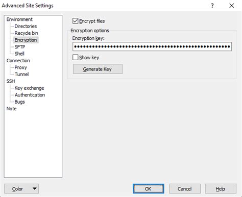 The Encryption Page Advanced Site Settings Dialog Winscp