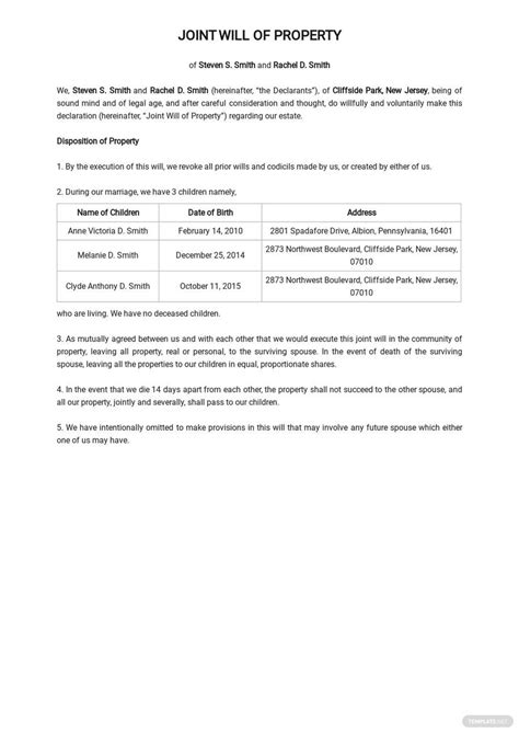 Sample Joint Will In Community Of Property Template Google Docs Word Template Net