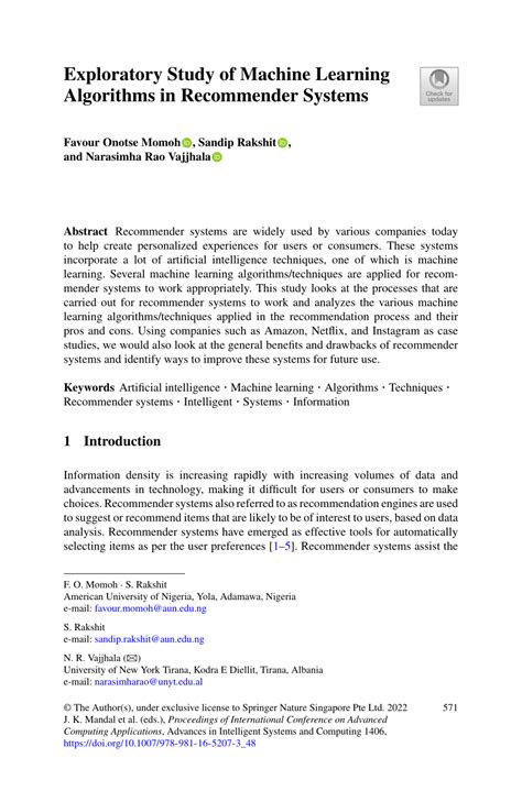 Pdf Exploratory Study Of Machine Learning Algorithms In Recommender