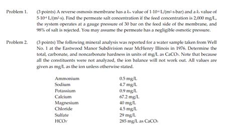 solved problem 1 3 ﻿points ﻿a reverse osmosis membrane