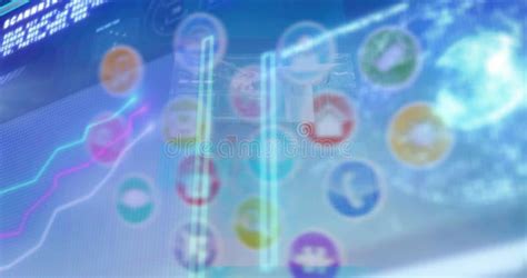image of screens with data processing against multiple digital icons on