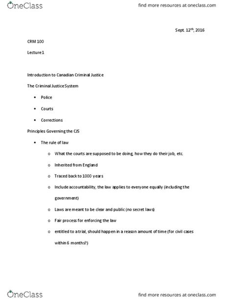 Crm 100 Lecture Notes Fall 2016 Lecture 1 Summary Offence True Crime Actus Reus