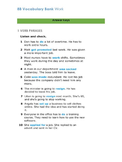 8b Vocabulary Bank Answer Keys Pdf