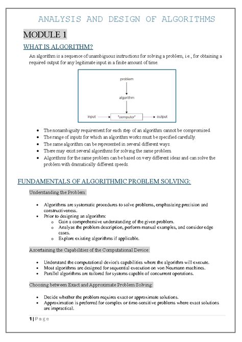Module 1 Ada Analysis And Design Of Algorithms 1 P A G E Module 1 What Is Algorithm An