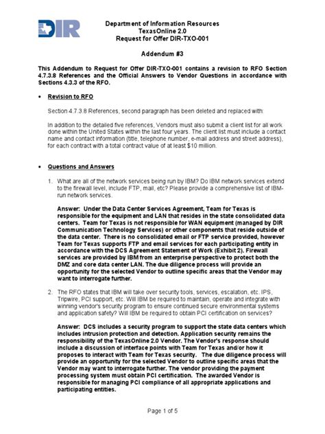 Department Of Information Resources Texasonline 20 Request For Offer