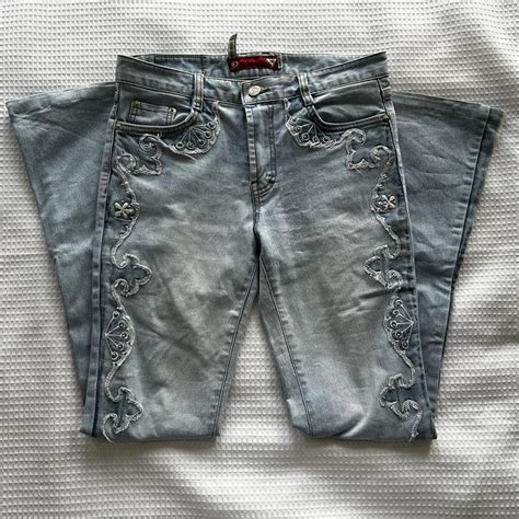 Low Rise Flare Jeans With Embroidered Designs On The Depop