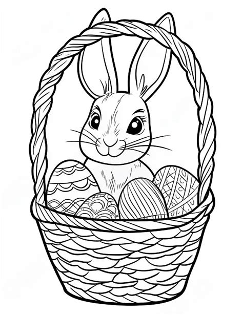 Cute Easter Bunny In Basket With Decorated Eggs Coloring Sheet Mindset Flow