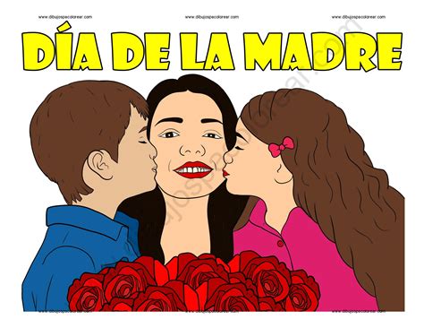 Día De La Madre Dibujo A Color Y Para Colorear