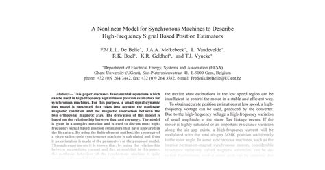 A Nonlinear Model For Synchronous Machines To Describe High Frequency Signal Based Position