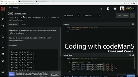 codewars 7 kyu ones and zeros javascript youtube