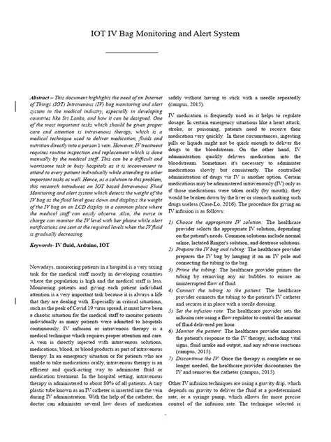 Iot Iv Bag Monitoring And Alert System Pdf Intravenous Therapy