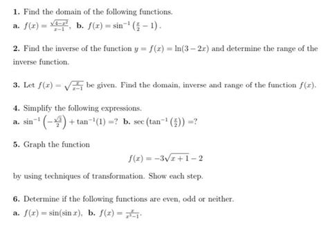 Solved Find The Domain Of The Following Functions A Chegg