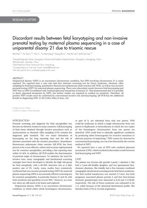 Pdf Discordant Results Between Fetal Karyotyping And Non