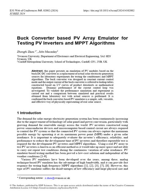 Buck Converter For Pv Emulator Pdf Photovoltaics Power Inverter