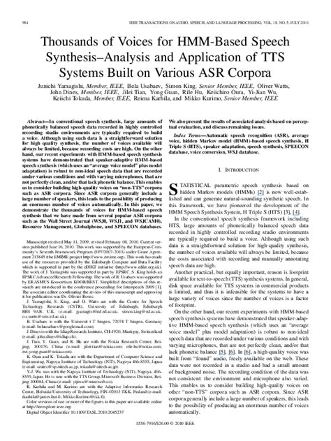 pdf thousands of voices for hmm based speech synthesis analysis and