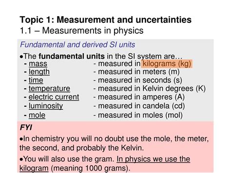 PPT - Topic 1: Measurement and uncertainties 1.1 – Measurements in physics PowerPoint ...