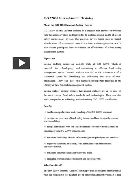 Iso 22000 Internal Auditor Course Presentation Free To Download