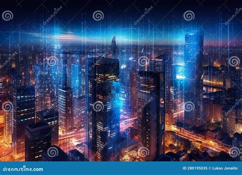 Futuristic Cityscape With Interconnected Smart Devices And Autonomous