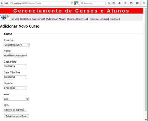 ASP NET MVC Gerenciamento De Alunos E Cursos Razor E LINQ