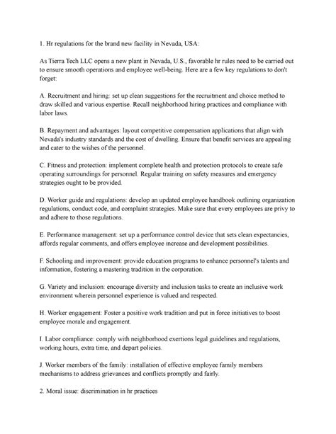 Bus 2207 Learning Journal Unit 5 Hr Regulations For The Brand New Facility In Nevada Usa As