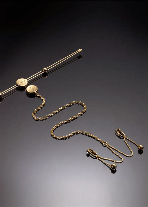 Upko Double Bar Nipple Clamps And Clitoral Chain Set Gold Avec