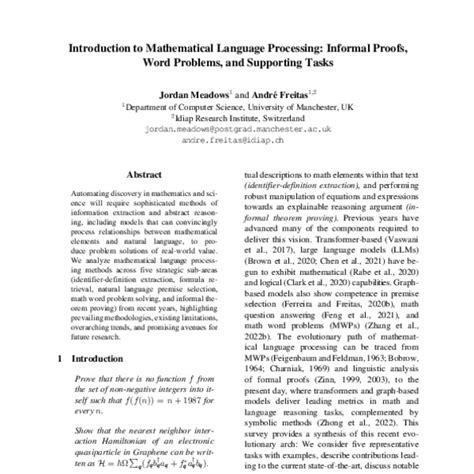 Introduction To Mathematical Language Processing Informal Proofs Word