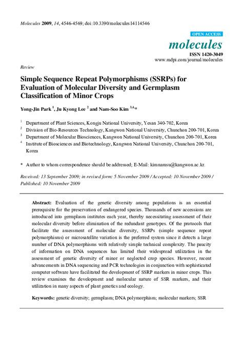 Pdf Simple Sequence Repeat Polymorphisms Ssrps For Evaluation Of