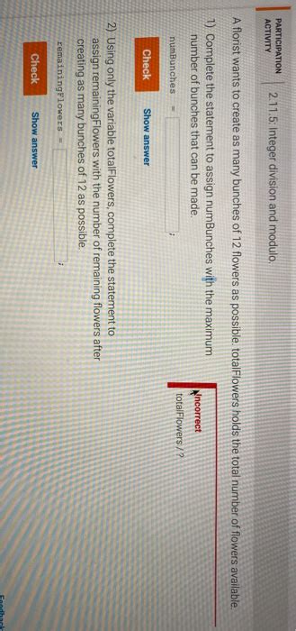 Solved Participation Activity 2115 Integer Division And