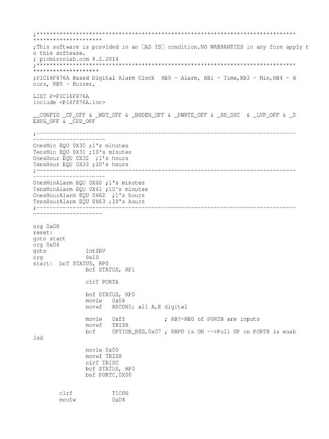 Demo Digital Alarm Clock Assembly Source Code Pdf Clock Horology