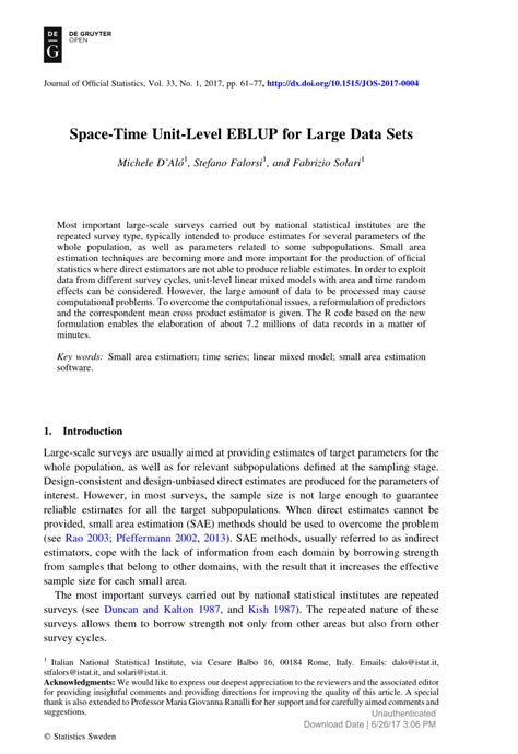 Pdf Space Time Unit Level Eblup For Large Data Sets