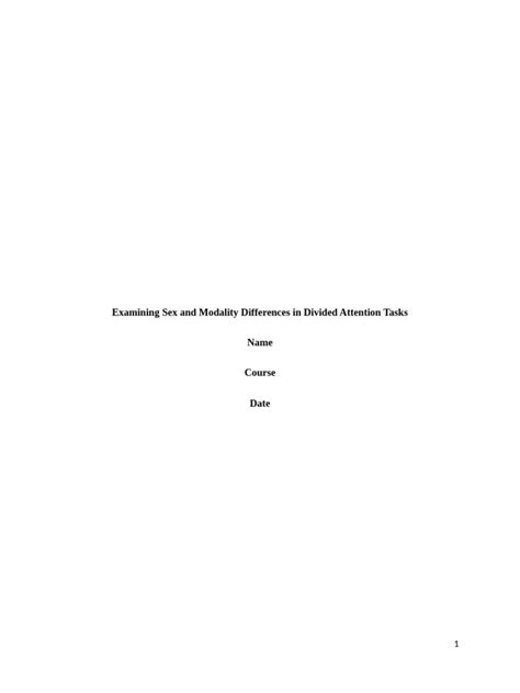 Examining Sex And Modality Differences In Divided Attention Tasksedited Pdf Mental