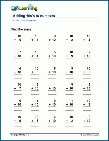 Adding By 10 Worksheets