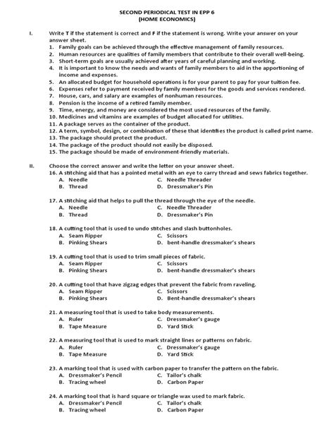 Second Periodical Test In Epp 6 Pdf