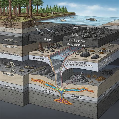 Fossils Of Marine Life And Shells Are Present In Lower Layers Stock