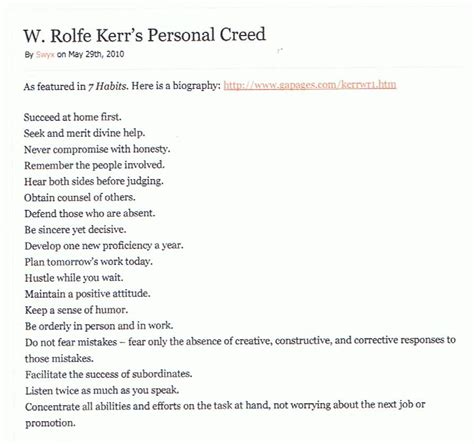 Rolfe Kerrs Personal Creed Great Advice Creed Person Quotes