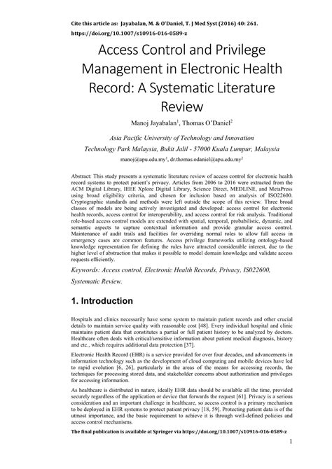 Pdf Access Control And Privilege Management In Electronic Health