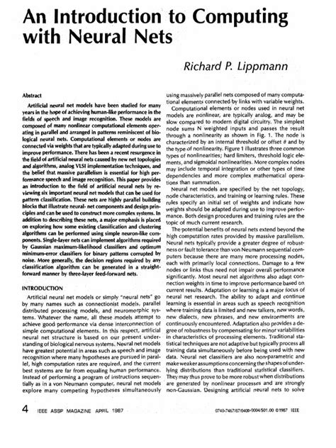 An Introduction To Computing With Neural Nets Richard P Lippmann Pdf Artificial Neural