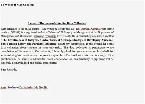R O D U H RIGHTS SAMPLE FOR Letter Of Recommendation For Data Collection