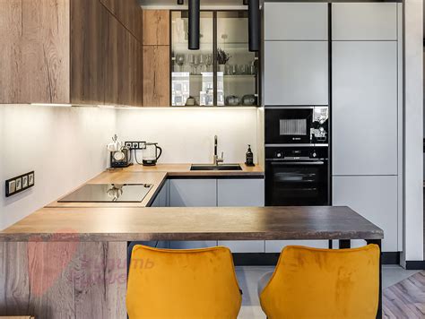 П-образная кухня Агата в современном стиле с двухцветными фасадами ...