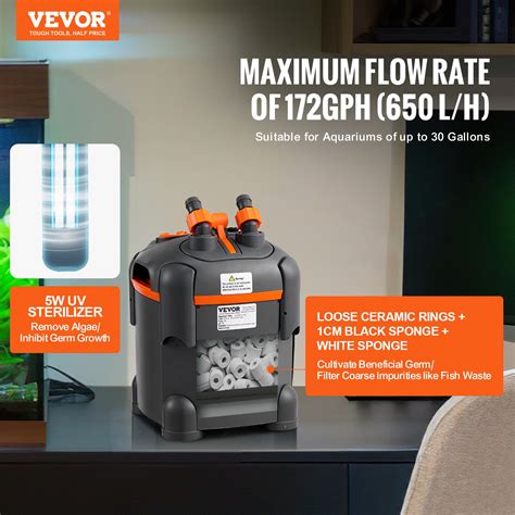 Vevor Aquarium Filter 172gph Canister Filter 30 Gallon Ultra Quiet