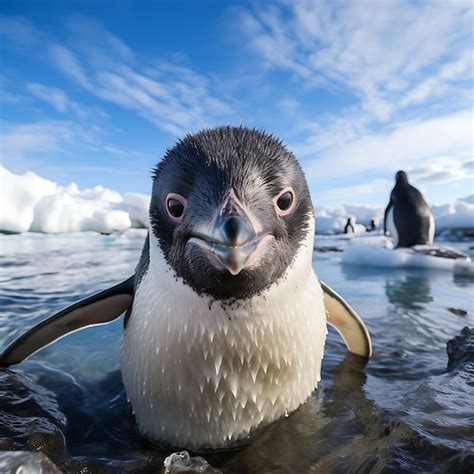 Premium Photo A Curious Penguins Face Surrounded By Ice And Snow In