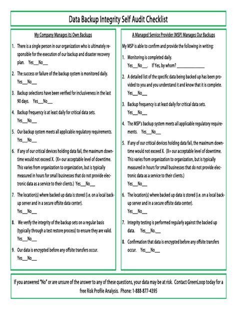 data backup integrity self audit checklist pdf