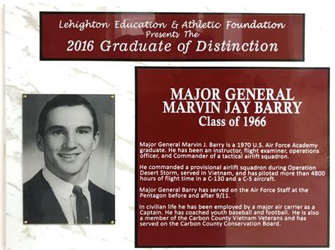 Major General Marvin Jay Barry 1966 Lehighton Education And Athletic Foundation