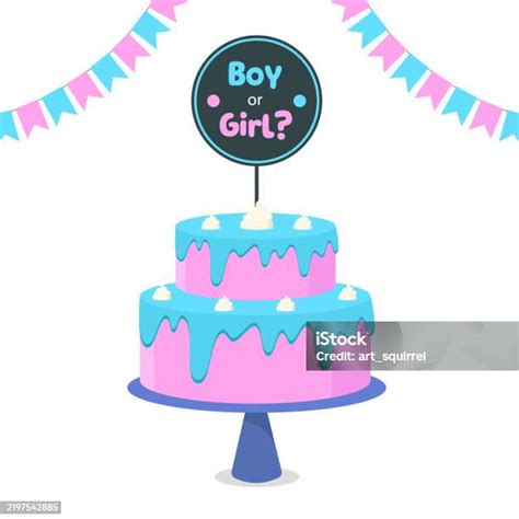 성별 공개 케이크 미래의 부모를 위한 놀라움 소년 또는 소녀 성별 파티 장식 Gender Reveal Party에 대한 스톡 벡터 아트 및 기타 이미지 Gender