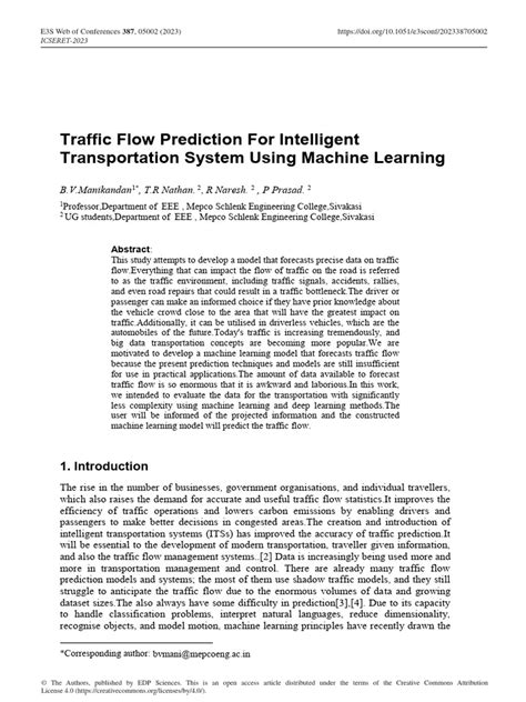 Traffic Flow Prediction For Intelligent Transporta Pdf Support Vector Machine Machine Learning