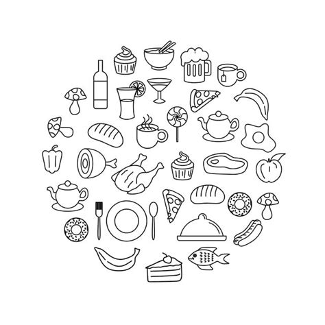 Food And Drink Doodle Circle Line Art Drawing Vector Illustration Wing