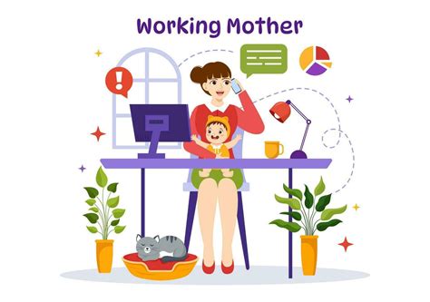 Working Mother Vector Illustration With Mothers Who Does Work And Takes