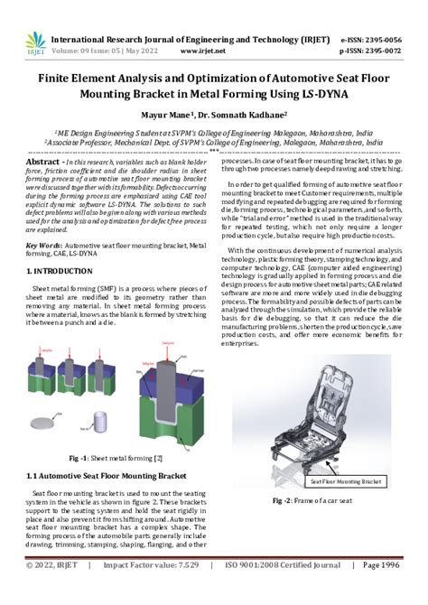 Pdf Finite Element Analysis And Optimization Of Automotive Seat Floor Mounting Bracket In