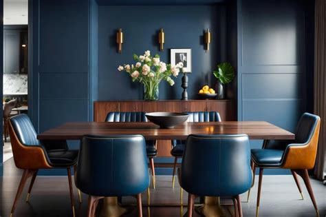 Premium Photo Modern Blue Dining Room Design Contemporary Interior