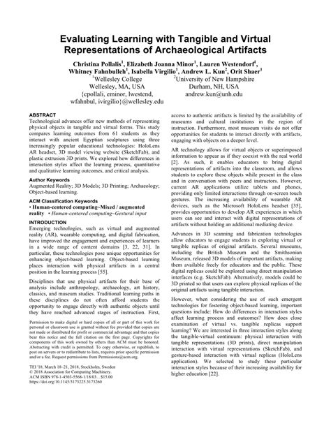 Pdf Evaluating Learning With Tangible And Virtual Representations Of Archaeological Artifacts